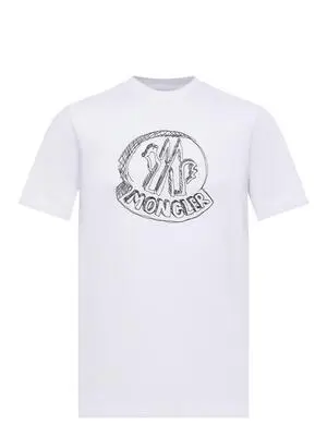 Moncler Sketch Embroidered Logo Cotton T-Shirt White