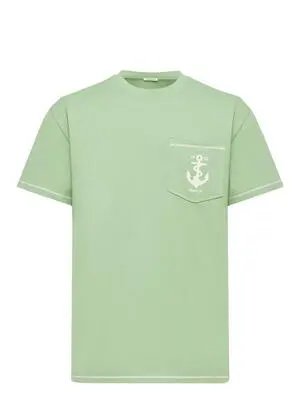 Moncler Embroidered Anchor Cotton T-shirt - Green