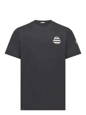 Moncler Striped Logo Cotton Jersey T-Shirt Blue