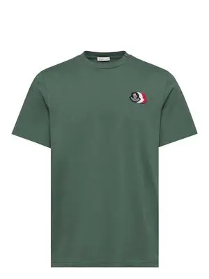 Moncler Embroidered Tricolor Logo Cotton T-Shirt Green