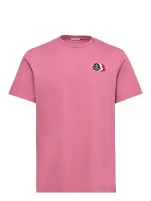Moncler Embroidered Tricolor Logo Cotton T-Shirt Pink