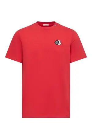 Moncler Embroidered Tricolor Logo Cotton T-Shirt Red