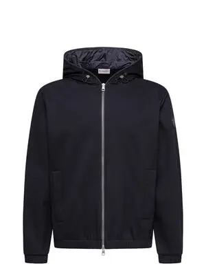 MONCLER Leather Logo Cotton Blend Zip-Up Hoodie