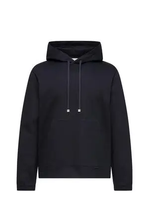 Moncler Leather Logo Cotton Blend Hoodie - Blue