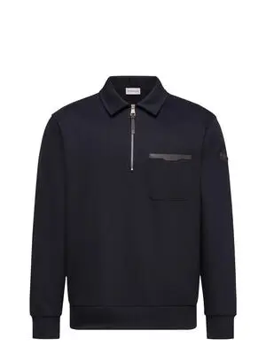 Moncler Leather Logo Cotton Blend Half-zipper Sweatshirt - Blue