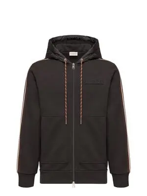 Moncler Striped Logo Cotton Hoodie - Black