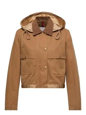 Moncler Aconitum Hooded Cotton & Linen Blend Shirt Jacket - Brown
