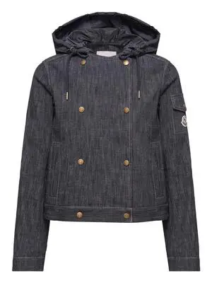 Moncler Diervilla Double-breasted Denim Jacket With Hood - Blue