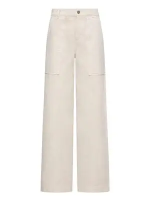 Moncler Leather Logo Cotton Canvas Cargo Pants - Beige
