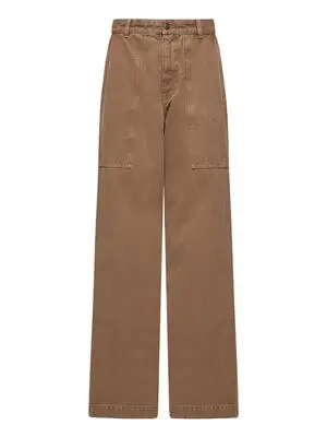 Moncler Leather Logo Cotton Canvas Cargo Pants - Brown