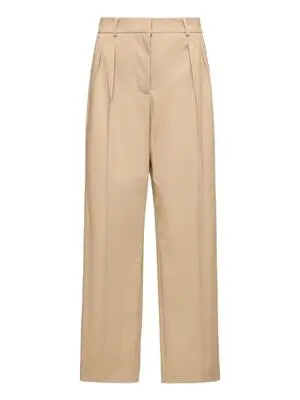 Moncler Cotton Gabardine Wide-leg Tailored Pants - Beige