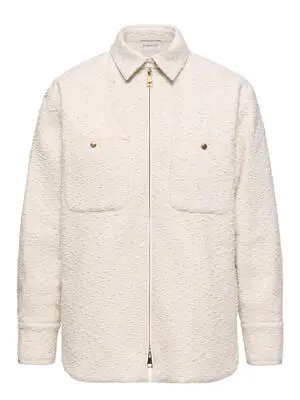 Moncler Cotton Blend Bouclé Down Shirt Jacket - White