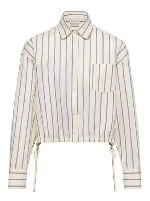 Moncler Striped Cotton & Silk Long Sleeve Shirt - White