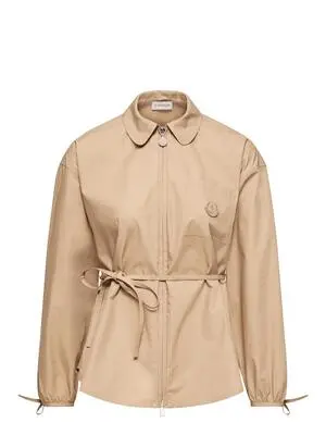 Moncler Cotton Poplin Zip-up Shirt Jacket With Drawstring Waist - Beige