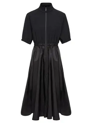 Moncler Midi Dress With Pleated Skirt And Zip-up Front - Black