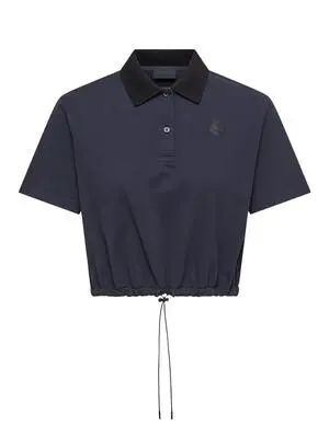 Moncler MONCLER COLLECTION Cropped Cotton Piquet Polo Shirt Blue