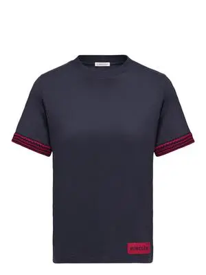 Moncler Cotton T-shirt With Crochet Trim - Blue