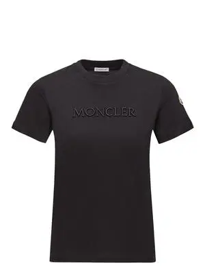 Moncler Embroidered Tonal Logo Cotton T-shirt - Black