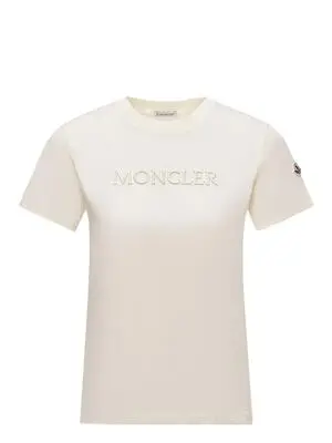 Moncler Embroidered Tonal Logo Cotton T-shirt - White