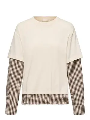 Moncler Layered-effect Vichy Cotton Blend T-shirt - Beige