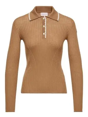 Moncler MONCLER COLLECTION Wool Long Sleeve Polo Shirt Beige