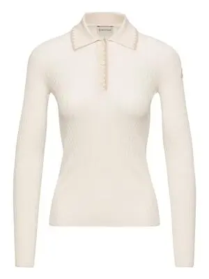 Moncler MONCLER COLLECTION Wool Long Sleeve Polo Shirt White