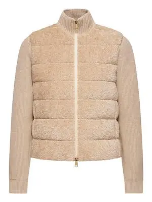 Moncler Padded Teddy & Wool Zip-up Cardigan - Beige