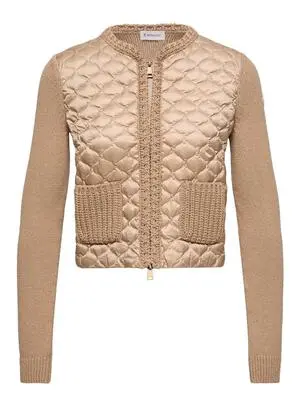 Moncler Moncler Geometric-Quilted Padded Zip-Up Cardigan Beige