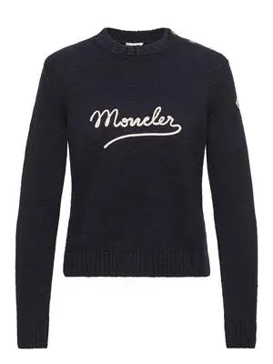 Moncler MONCLER COLLECTION Embroidered Logo Cotton Blend Crew Neck Sweater Blue