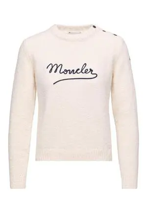 Moncler MONCLER COLLECTION Embroidered Logo Cotton Blend Crew Neck Sweater White