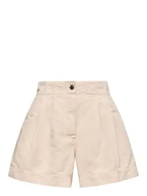 Moncler Cotton & Linen Blend Shorts - Beige