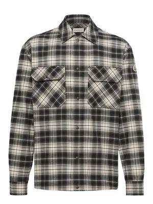 Moncler Check Cotton Flannel Zip-up Shirt - Black