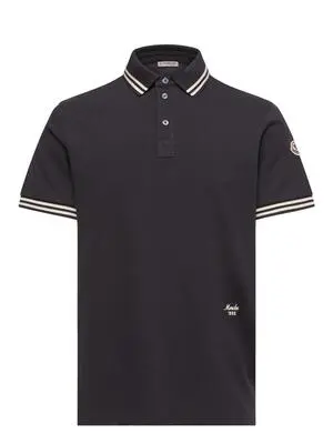 Moncler Striped Trim Cotton Piquet Polo Shirt - Blue