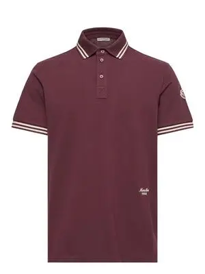 Moncler Striped Trim Cotton Piquet Polo Shirt - Red