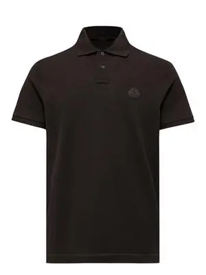 Moncler Logo Cotton Piquet Polo Shirt - Black