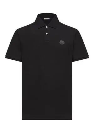 Moncler Logo Patch Cotton Piquet Polo Shirt - Black