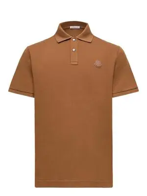 Moncler Logo Patch Cotton Piquet Polo Shirt - Brown