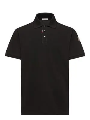 Moncler Logo Cotton Piquet Polo Shirt - Black