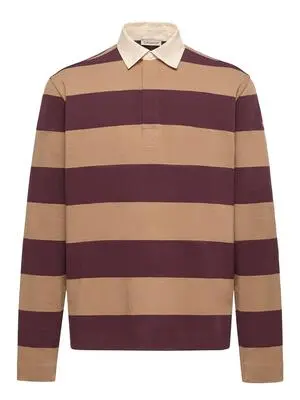 Moncler Striped Cotton Long Sleeve Polo Shirt - Multicolor