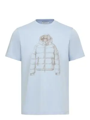 Moncler Down Jacket Print Cotton T-Shirt Blue