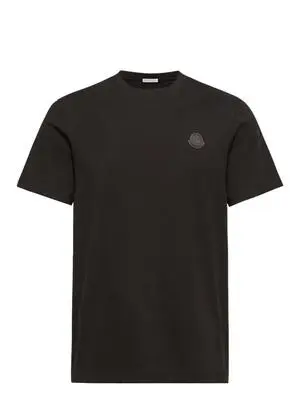 Moncler Double Leather Logo Cotton T-shirt - Black