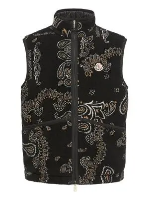 Moncler Reversible Paisley Print Padded Teddy Vest - Black
