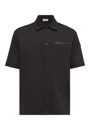 Moncler Leather Logo Cotton Short Sleeve Shirt - Black