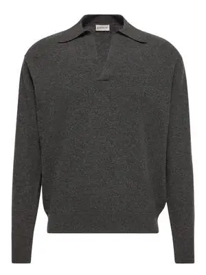 Moncler Wool & Cashmere Long Sleeve Polo Shirt Grey
