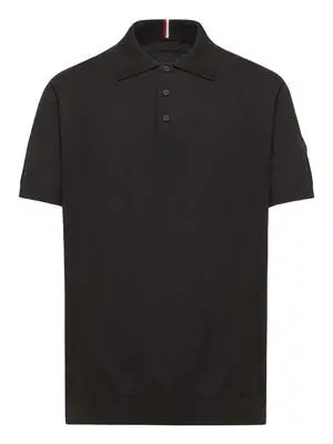Moncler Logo Cotton Knit Polo - Black