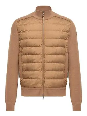 Moncler Wool & Cashmere Blend Padded Zip-up Cardigan - Brown