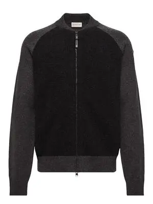 Moncler Bouclé Wool & Cashmere Blend Zip Cardigan - Grey