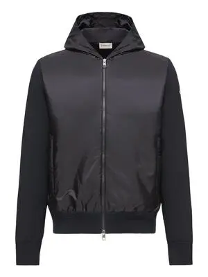Moncler Zip-up Hoodie With Technical Nylon Inserts - Blue