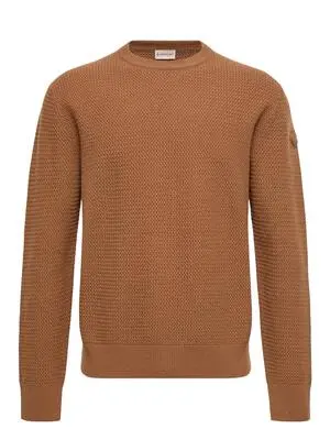 Moncler Textured Cashmere & Wool Crew Neck Sweater - Brown