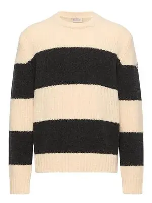 Moncler Striped Wool Blend Bouclé Sweater - White